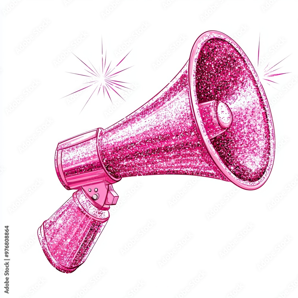 Pink glitter megaphone with sparkling confetti, A vibrant pink ...