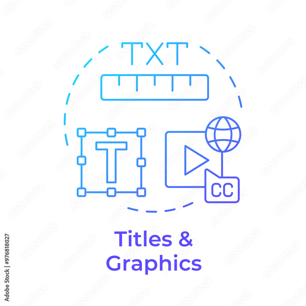 Titles and graphics multi color concept icon. Movie subtitles, video ...