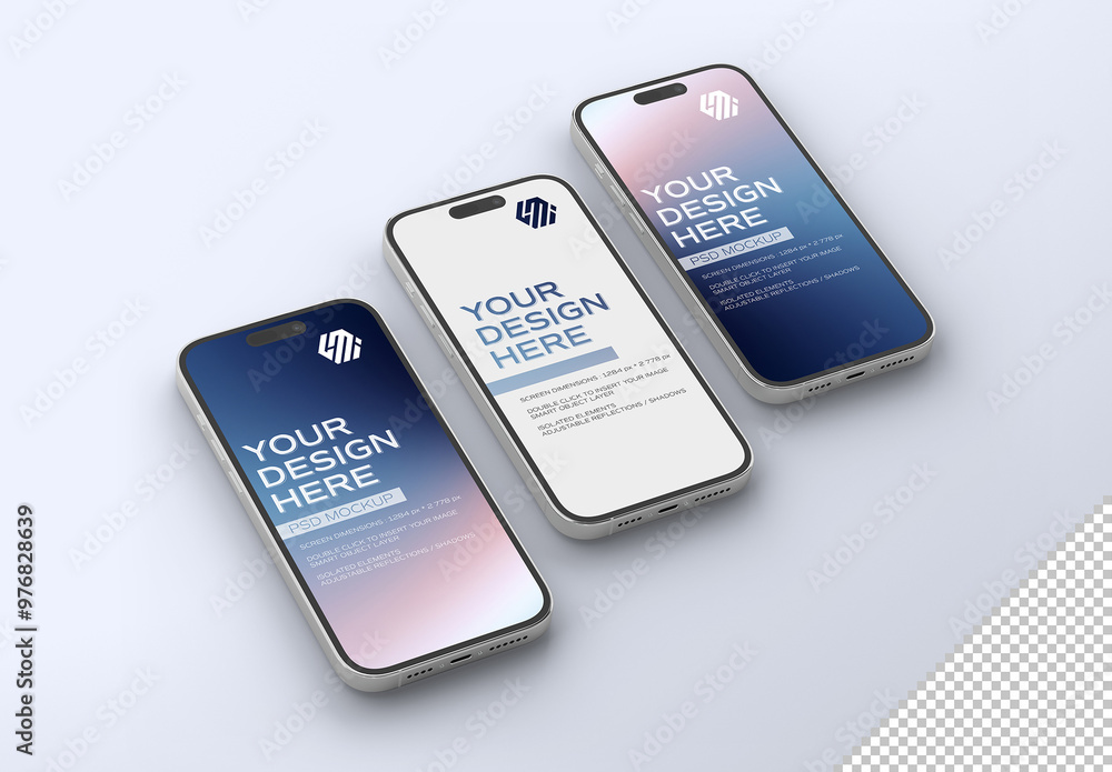 Three Mobile Phones Isolated On Editable Background Mockup Stock ...