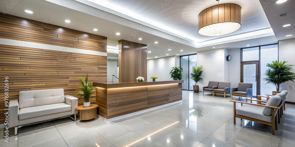Modern clinic reception and waiting room with stylish design elements ...