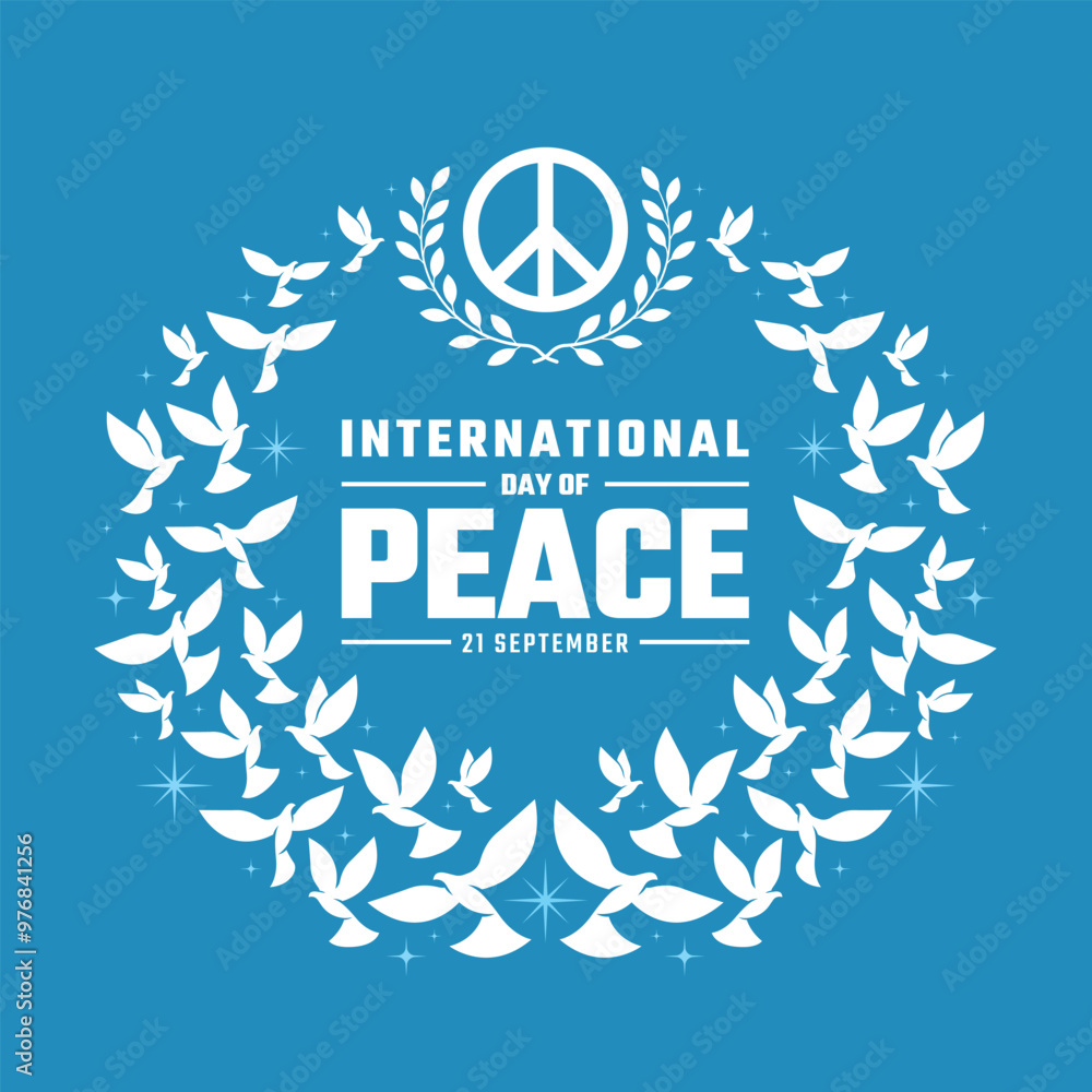 International day of peace - Text in circle frame with white birds of ...