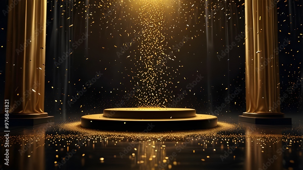 Award Ceremony Stage Mockup with Golden Confetti Rain,awards show ...