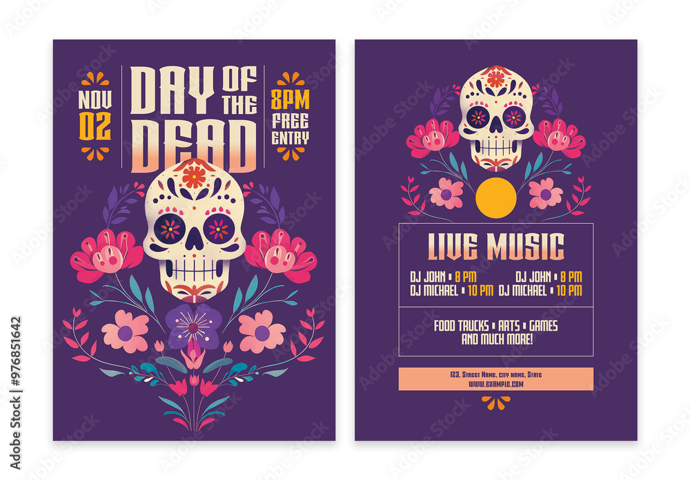 Day of the Dead Flyer With AI Illustration Stock Template | Adobe Stock
