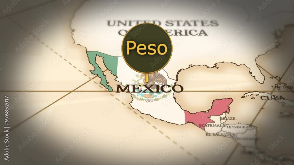 Mexican peso currency sign showing on world map with 3D rendering Stock ...