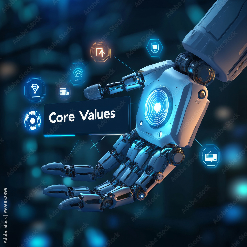 Core Values icon displayed in a robotic hand. It signifies ...