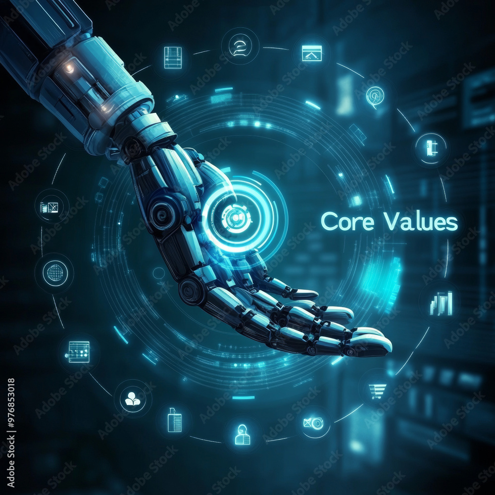 Core Values icon displayed in a robotic hand. It signifies ...