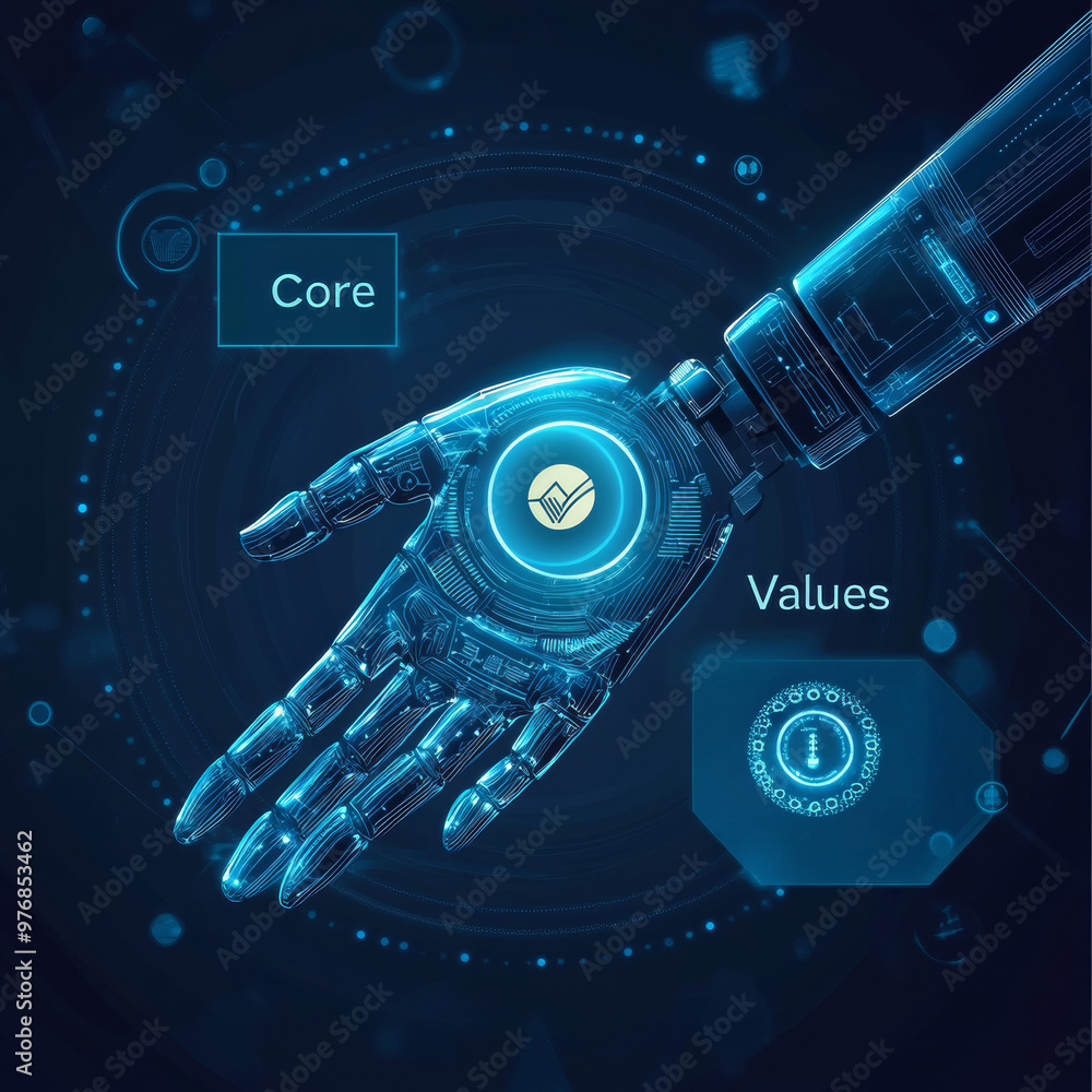 Core Values icon displayed in a robotic hand. It signifies ... Core Values icon displayed in a robotic hand. It signifies ...