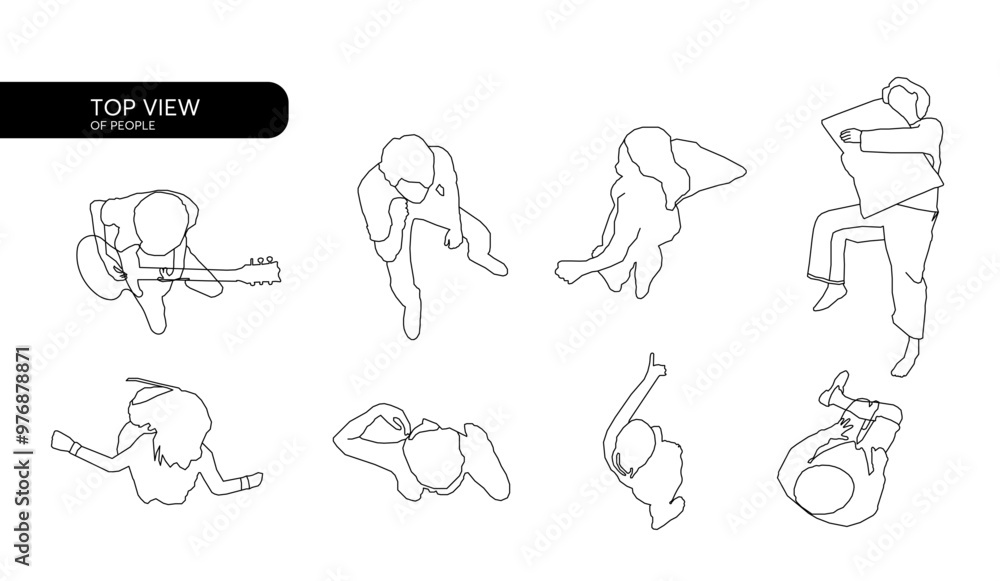 This vector illustration shows top-view drawings of people, ideal for ...