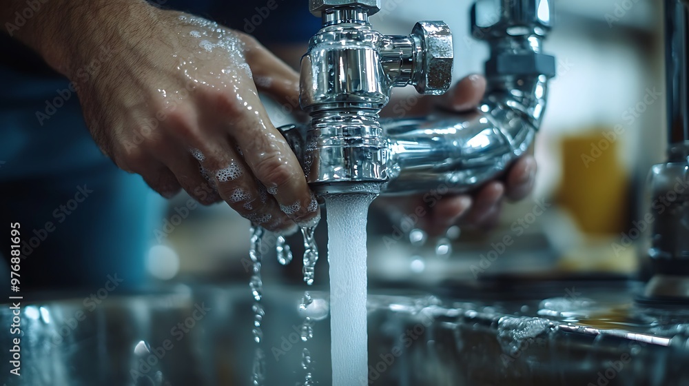 Close-up of a plumberâ€™s hands fitting a new drain pipe beneath a sink ...