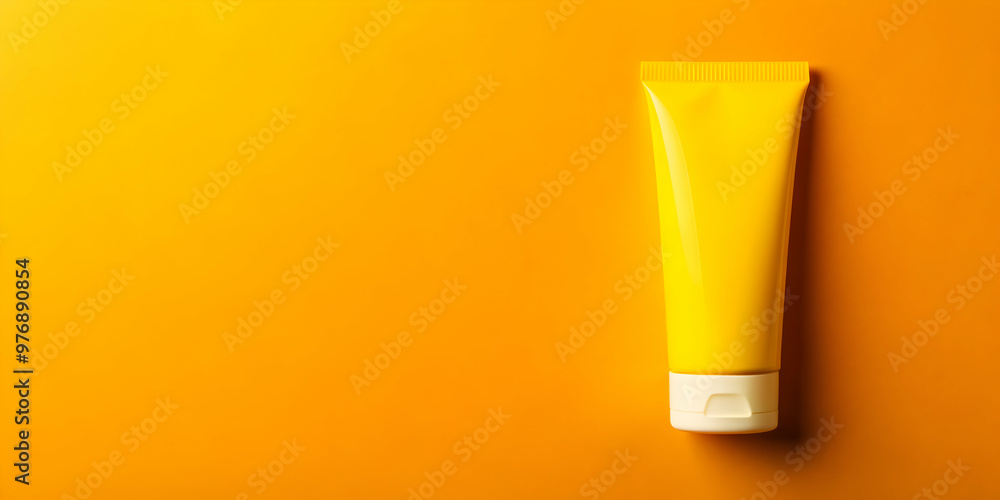 Sunscreen SPF cream tube on vibrant yellow background, Sun protection ...