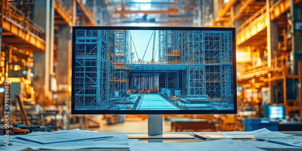 A detailed, professional shot of a large monitor displaying a high ...