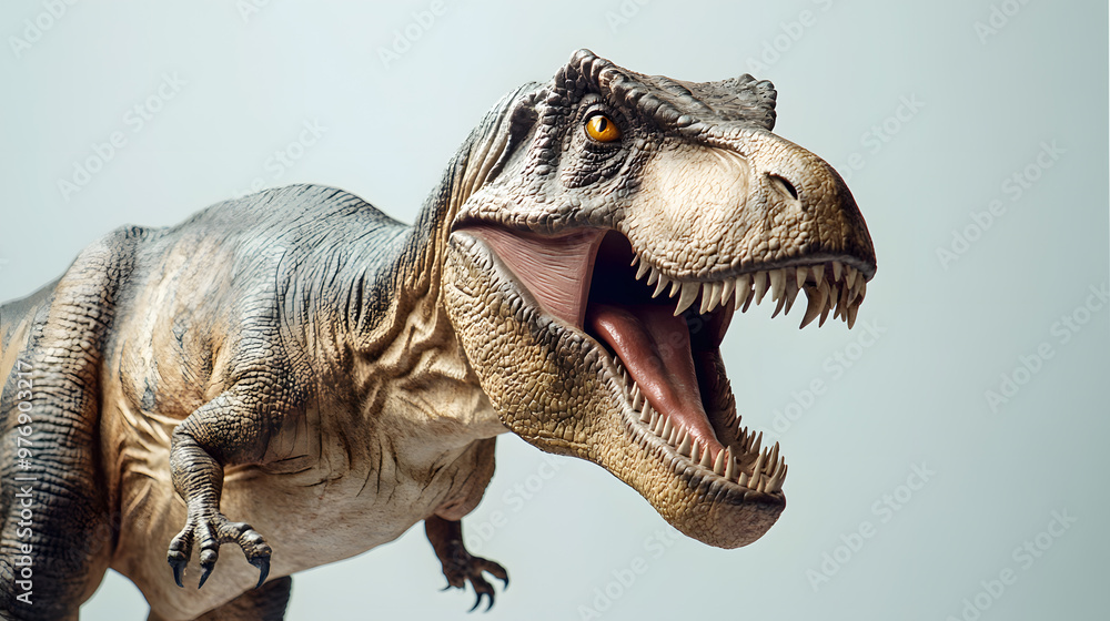 Tyrannosaurus rex shown against a white backdrop, isolated image of T ...