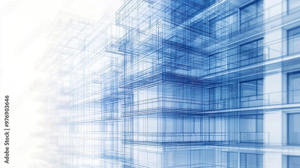 Sophisticated 3D wireframe design of a high-rise residential building ...