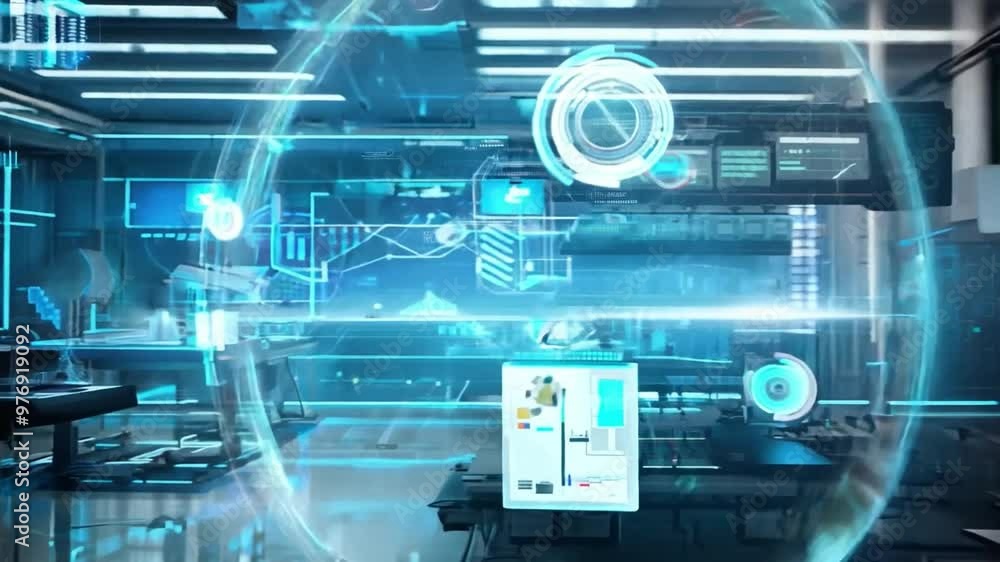 A futuristic lab setup where AI systems monitor and control bioreactors ...