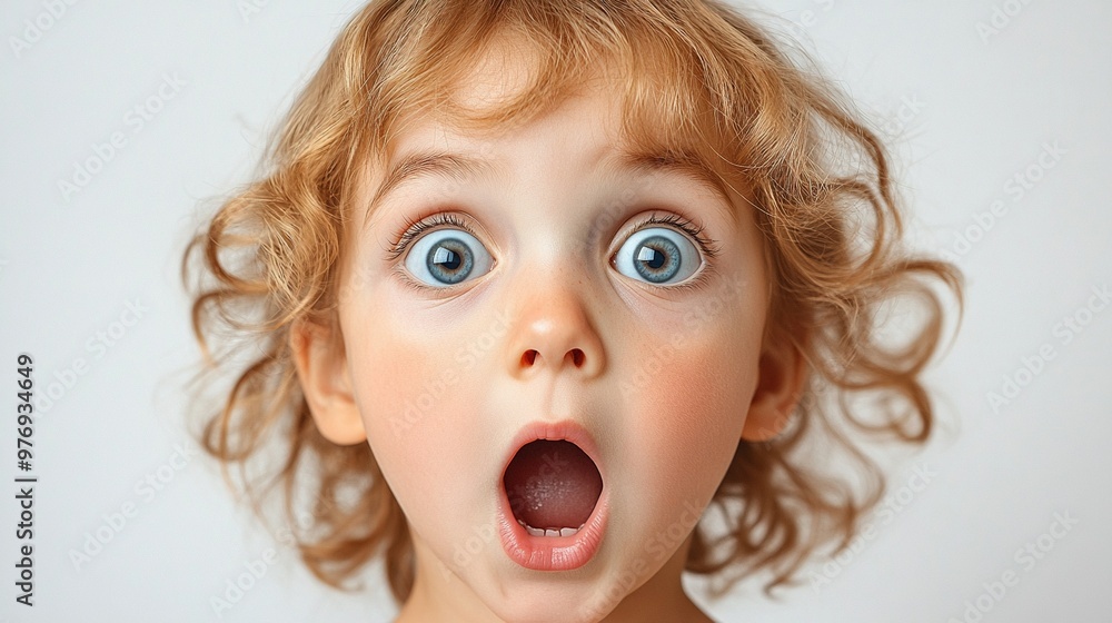Wide-Eyed Wonder: A close-up portrait of a young child with bright blue ...