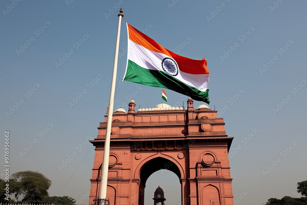 Majestic Indian Flag Rising Over India Gate Celebrating National Unity ...