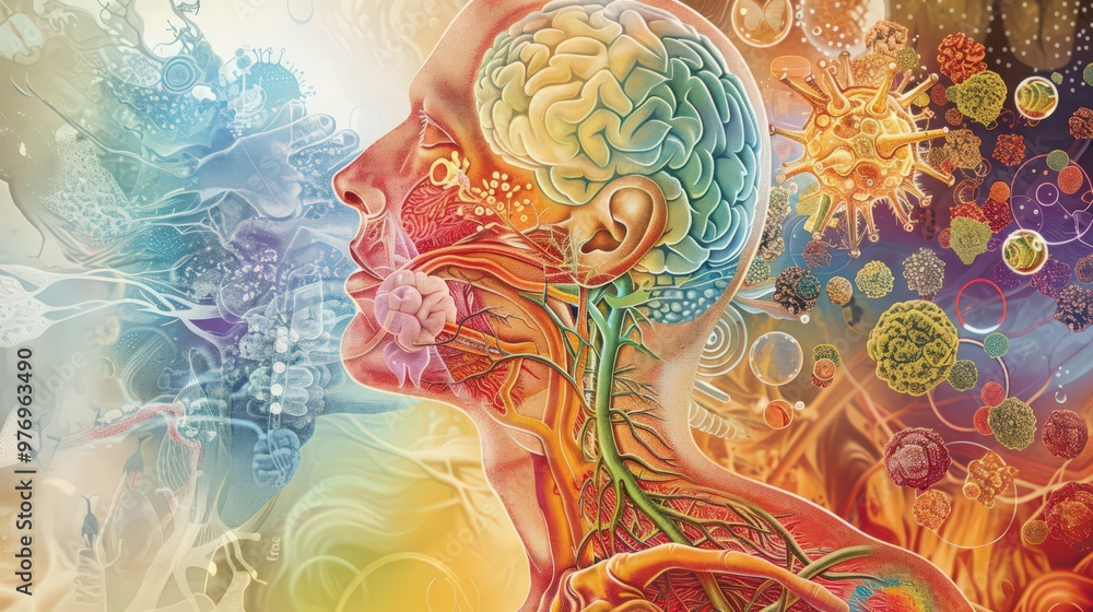 Artistic representation of the endocrine system, highlighting the major ...