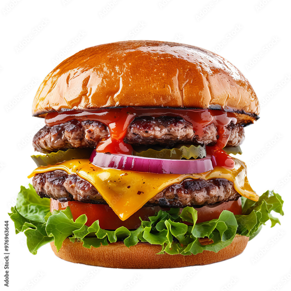 Indulge in the irresistible allure of a towering double beef burger ...