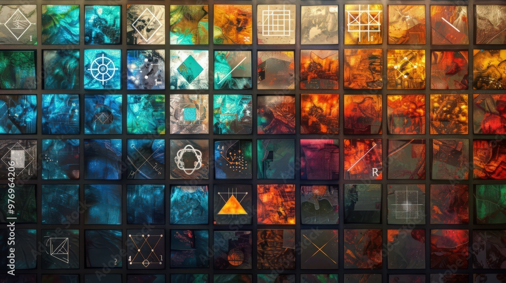 Artistic representation of the periodic table with color-coded sections ...