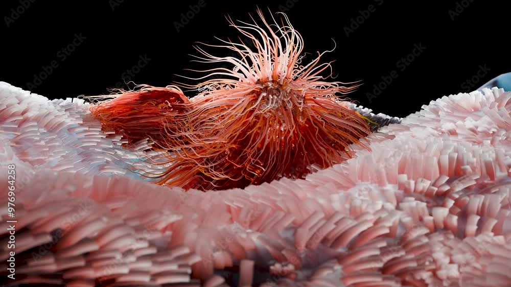 Peritrichous Bacteria with lot of flagellum, harmful bacillus with long ...