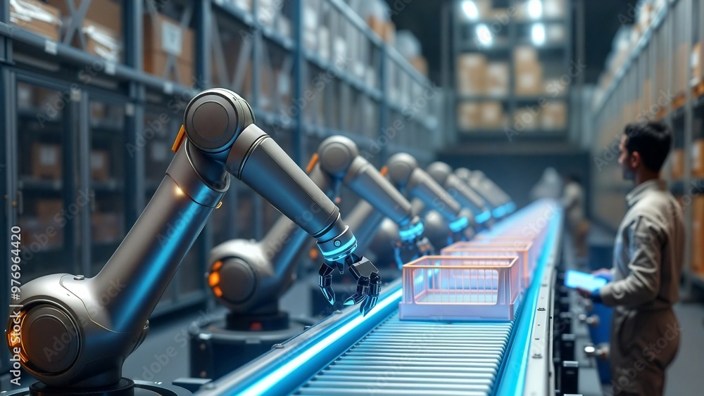 Automated Warehouse Fulfillment - Robotic Arm In Action, A robotic arm ...