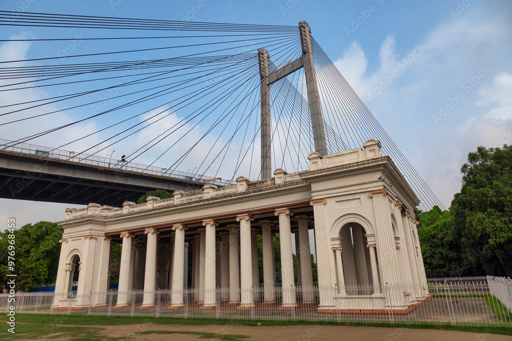Historic colonial architecture structure at Princep Ghat, with view of ...