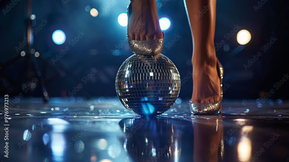 Female legs in shiny luxury stilettos step on the dance floor of a ...