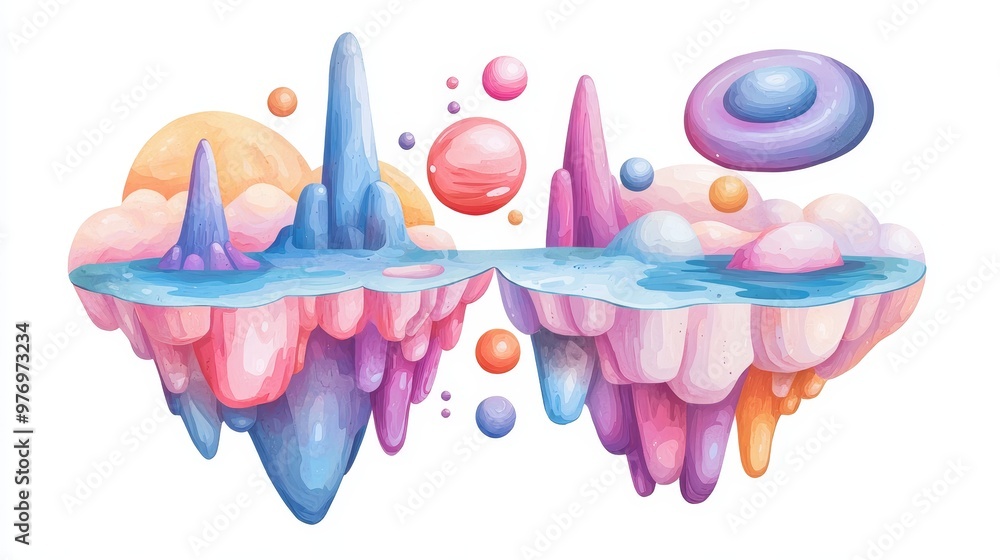 Illustrate a side view of a fantastical multiverse scene, featuring ...