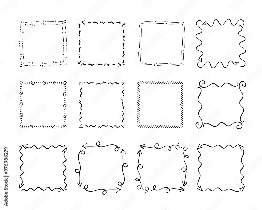 Square doodle frames ,hand-drawn monograms.Edgings and cadres with ...