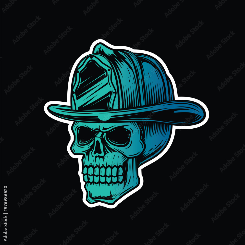 Human skull in a fire helmet. Firefighter. Original vector illustration ...