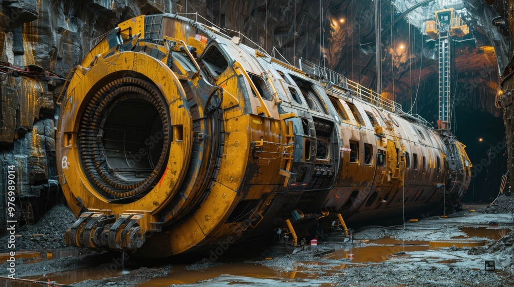 Large Tunnel Boring Machine in Underground Cavern. Large tunnel boring ...