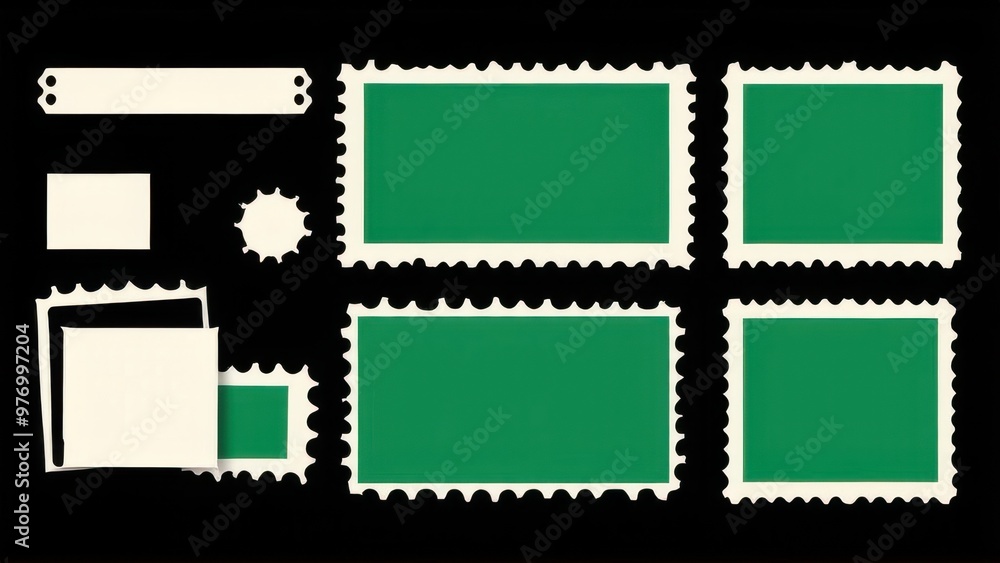Postage stamp frames set. Empty border template for postcards and letters. Blank rectangle and ...