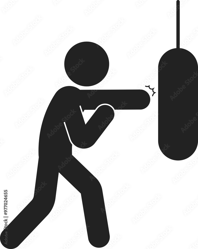 Isolated sport pictogram, boxing icon, man punch on a sandbag, fitness ...
