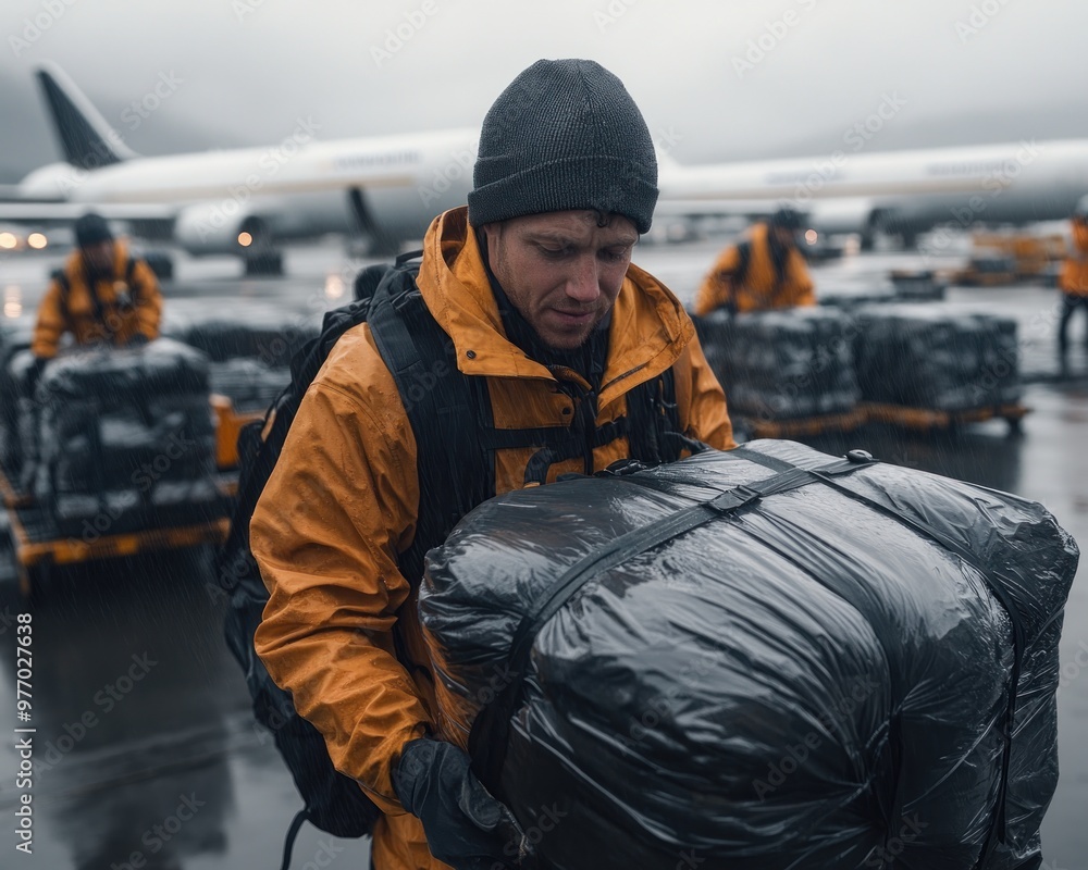 Airport Ground Crew Loading Luggage onto Airplane on Tarmac, Baggage ...