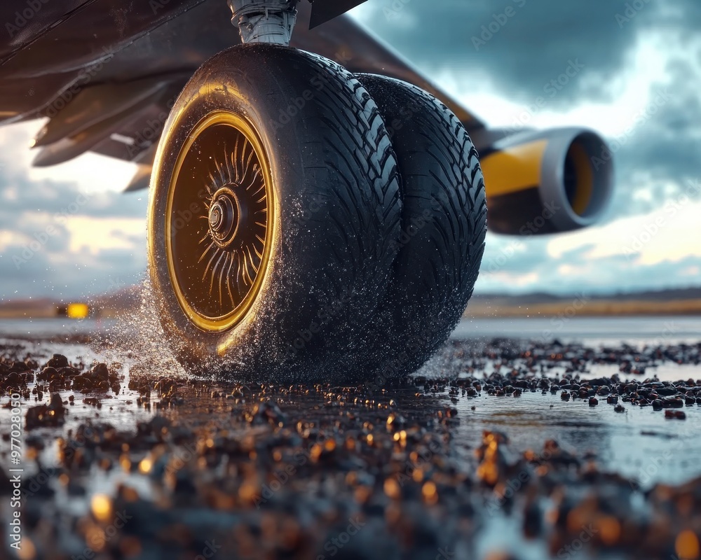 Close-up of Airplane Wheels Lifting Off Runway, Transitioning from ...