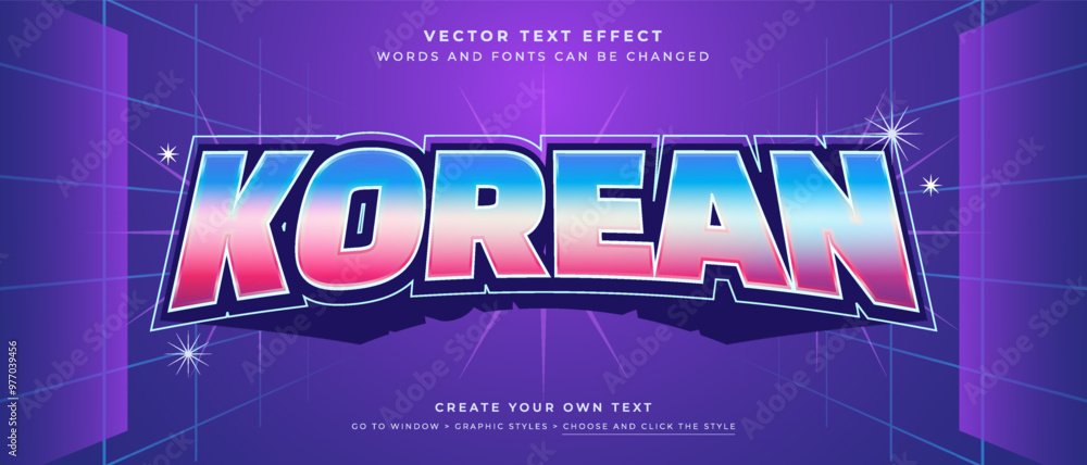 Korean retro text effect on abstract blue background, headline title ...