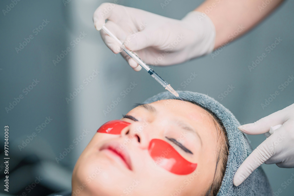 doctor injecting filler eye mask woman in treatment. surgeon using ...