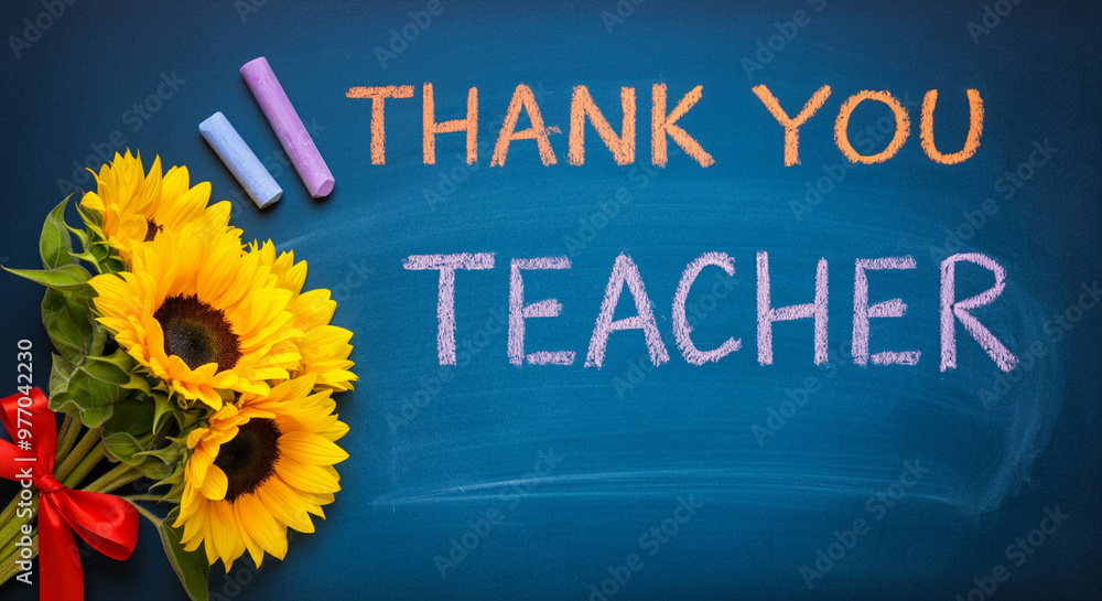 Sunflowers and chalkboard with thank you teacher message colorful ...