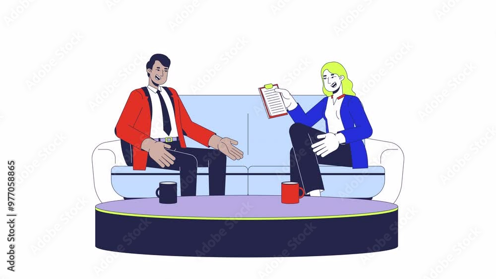 Female interviewer conducting interview job candidate 2D characters ...