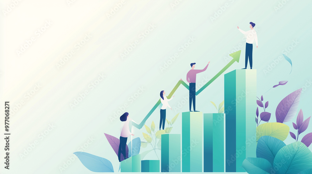 Business team collaborating to achieve growth and success, depicted ...