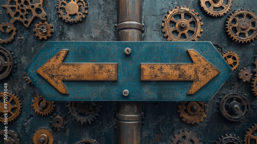 directional choices, a road sign shows two arrows pointing opposite ...