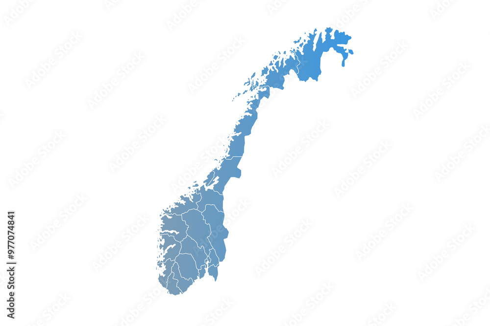 Colored Norway Country administrative map. regions map of Norway, blank Map, empty map of Norway ...