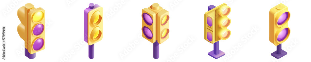 Traffic Lights Set Representing Urban Control Icons, Showcasing Various ...