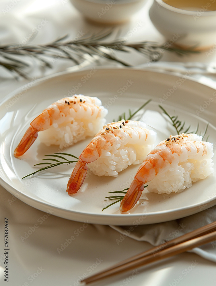 Nigiri Akagai light background, Seared Ark shell clam, Japanese Nigiri ...