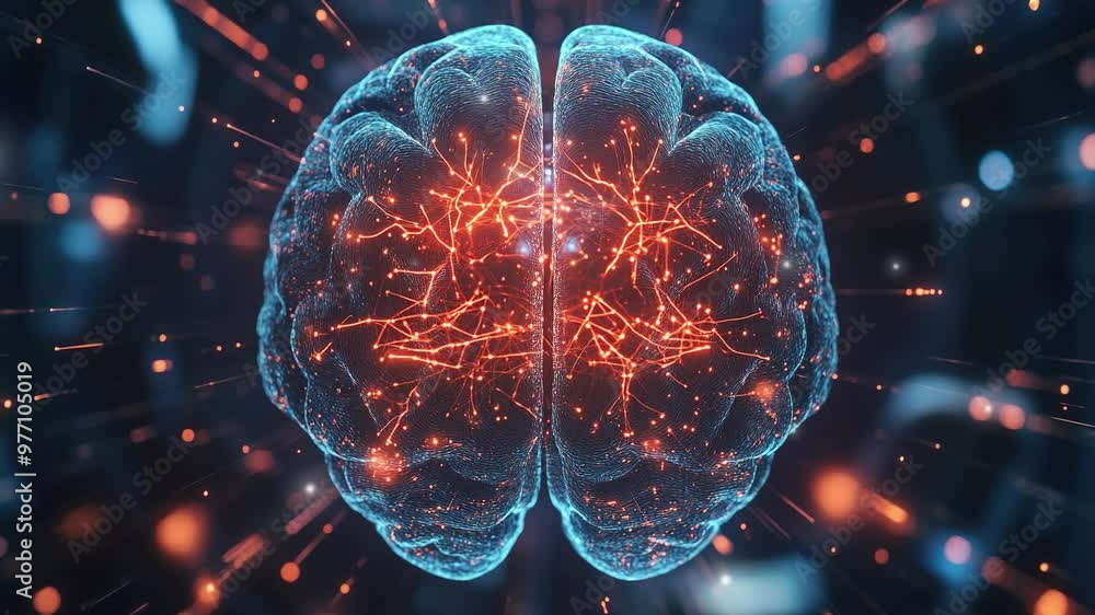 Human brain with neural connections. Human brain hologram. Brain anatomy. Human brain animation ...