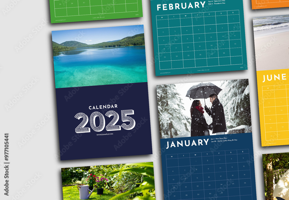 Colorful 2025 Yearly Calendar Stock Template | Adobe Stock