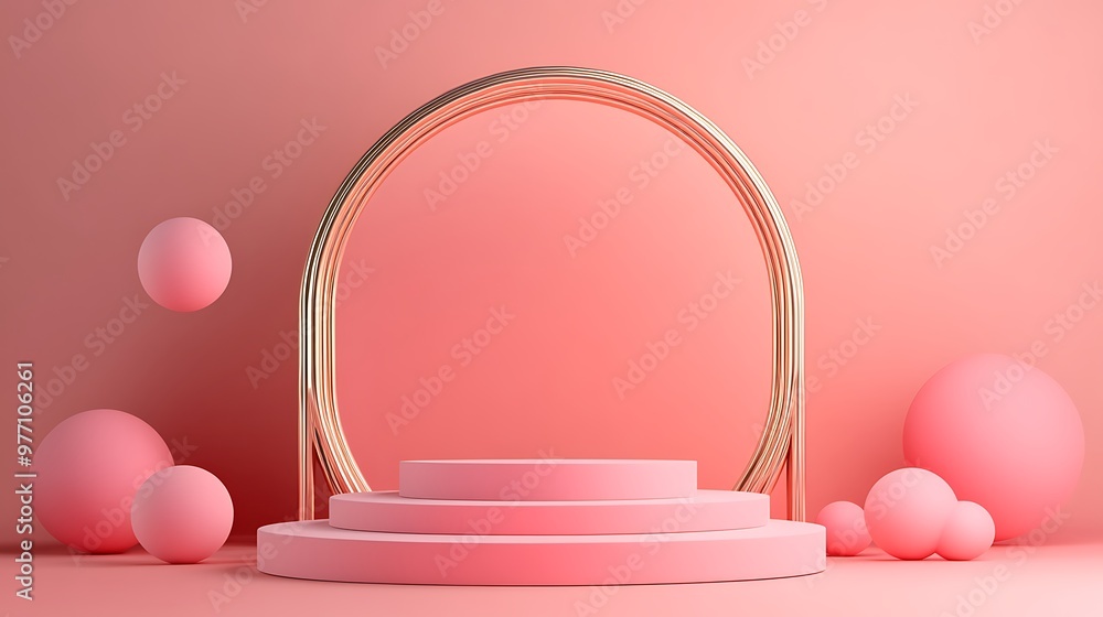 Metallic Rose Gold 3D Stage Set with Soft Pastel Colors and Rounded ...