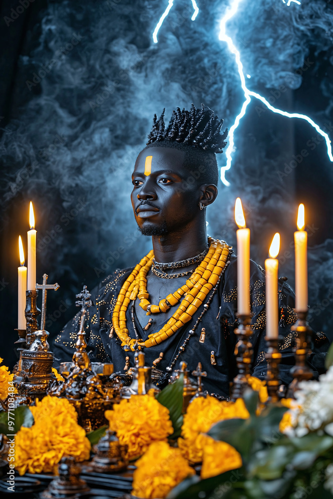 an elaborate altar dedicated to Shango, the Orisha of thunder and ...
