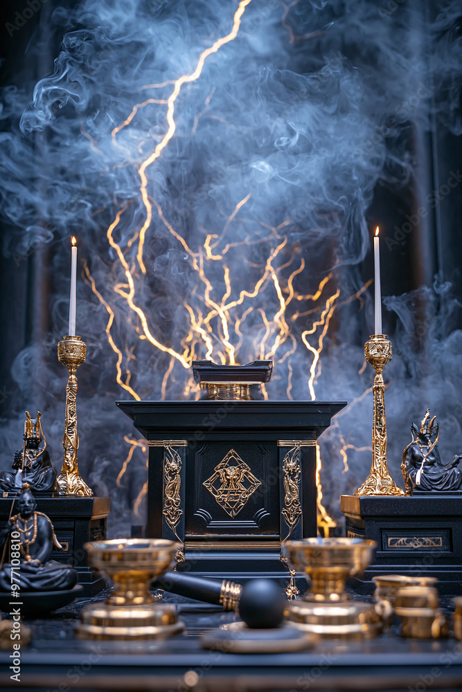 an elaborate altar dedicated to Shango, the Orisha of thunder and ...