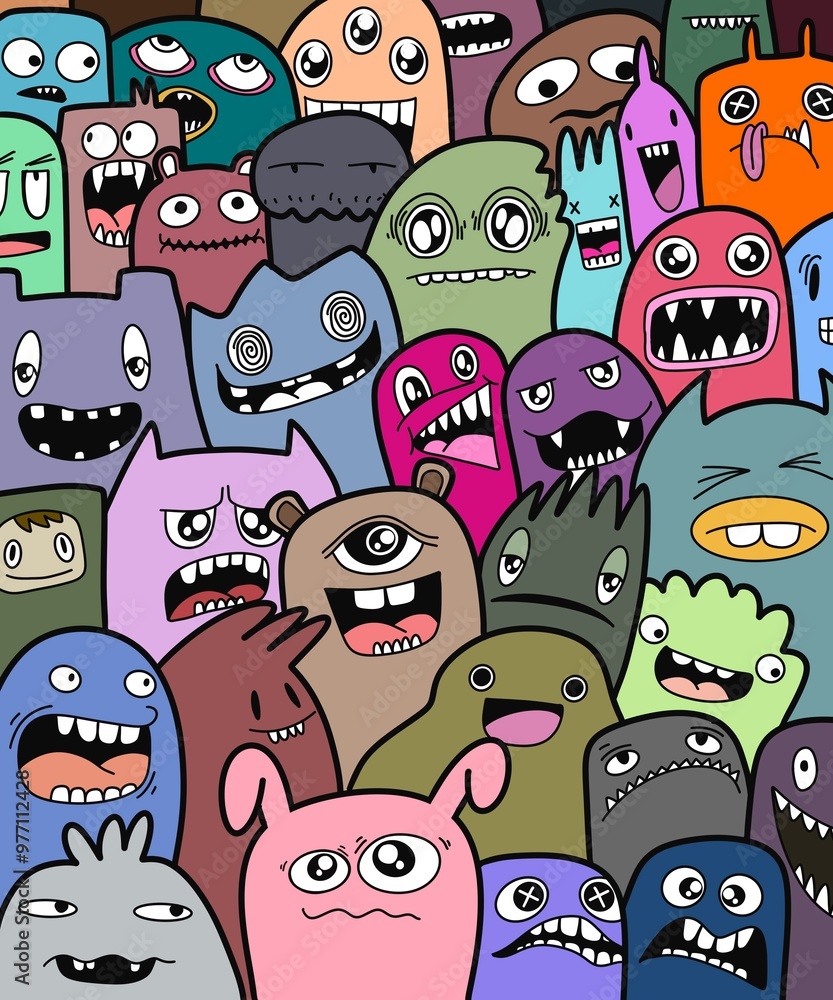 Photo Hand-drawn illustrations, monsters doodle, Hand Drawn cartoon ...